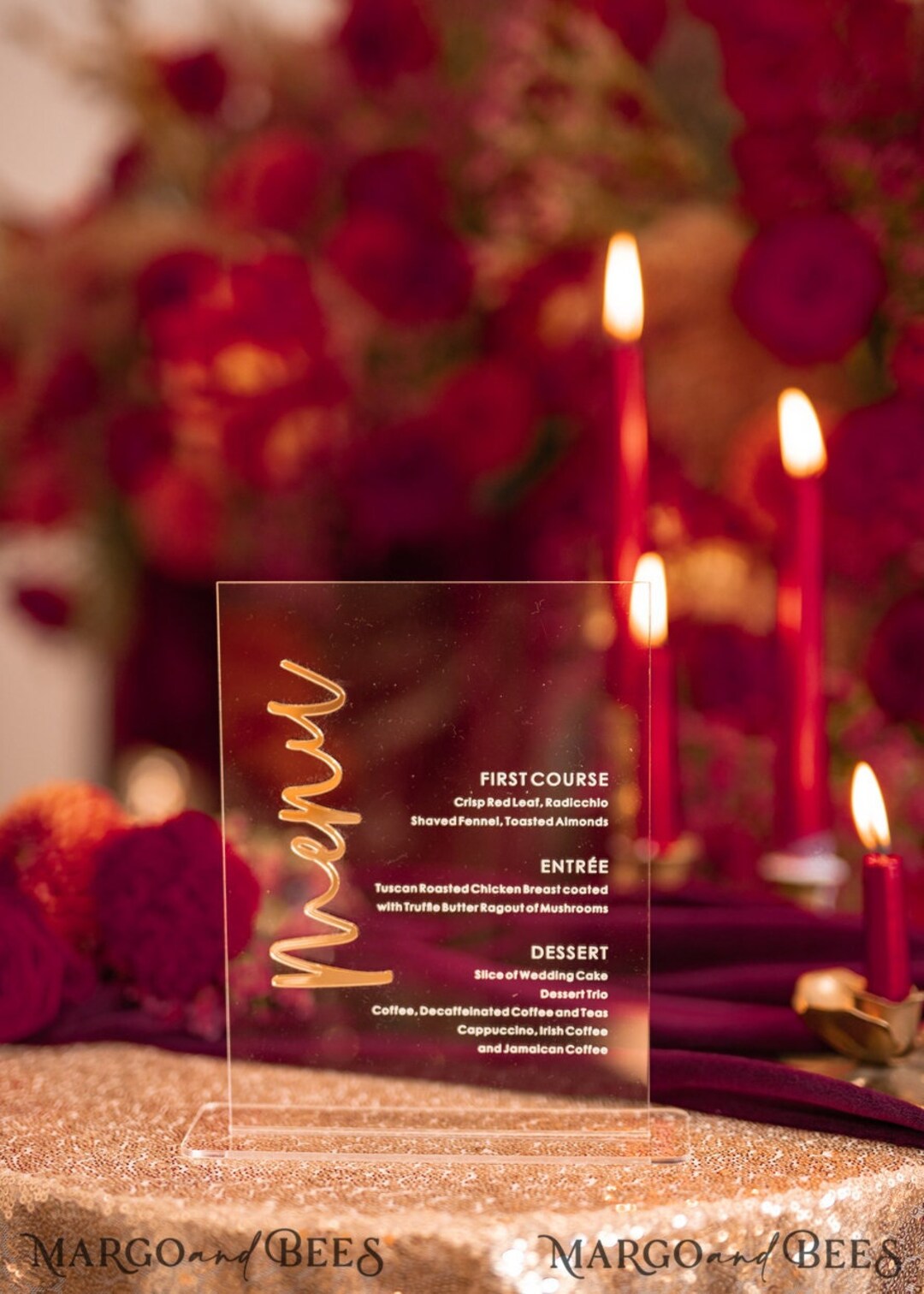 Modern Acrylic Gold Dinner Menu Sign, Simple Plexi Table Menu, Luxury ...