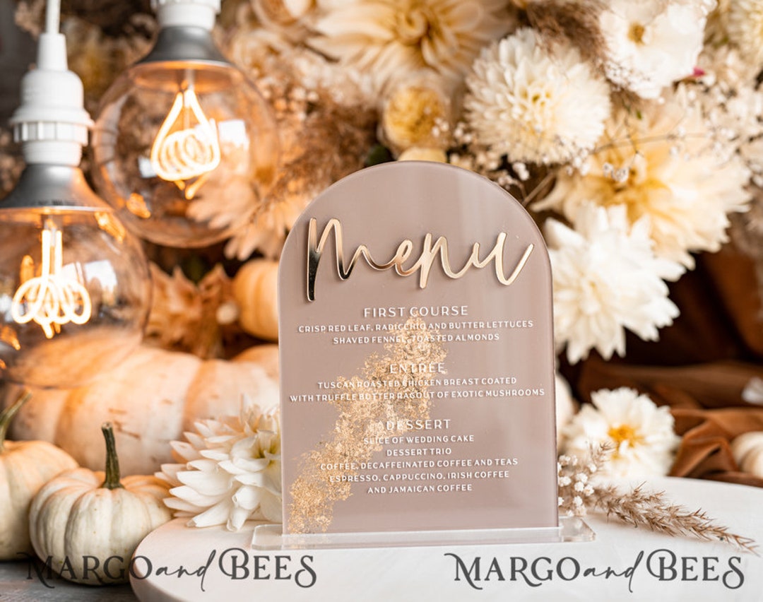 Acrylic Arch Beige Table Menu, Clear Acrylic and Gold Sign, Nude Gold ...