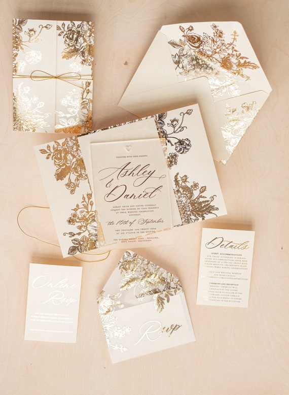 Gold foil wedding invitation 60 photos - Vianawedding.com