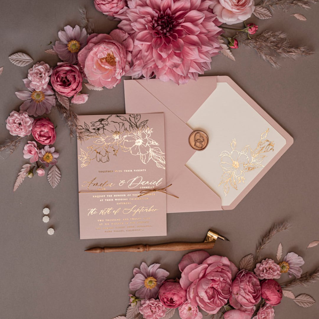 Elegant Bespoke Gold Wedding Invitation Suite, Glamour Wedding Invites ...