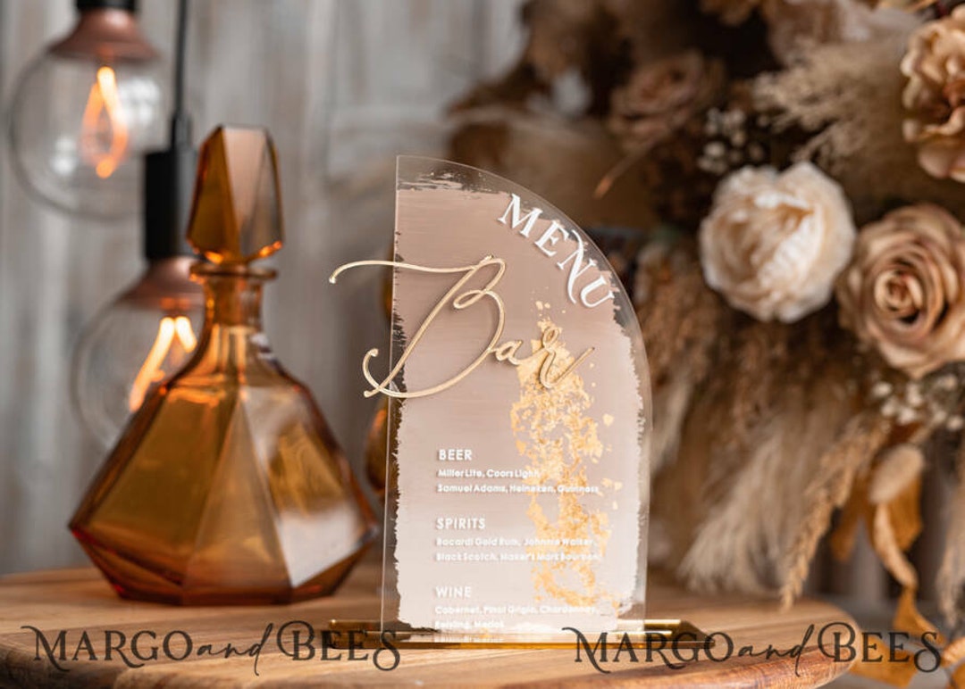 Acrylic Half Arch Ombre Beige Bar Menu, Clear Acrylic and Gold Bar Menu ...