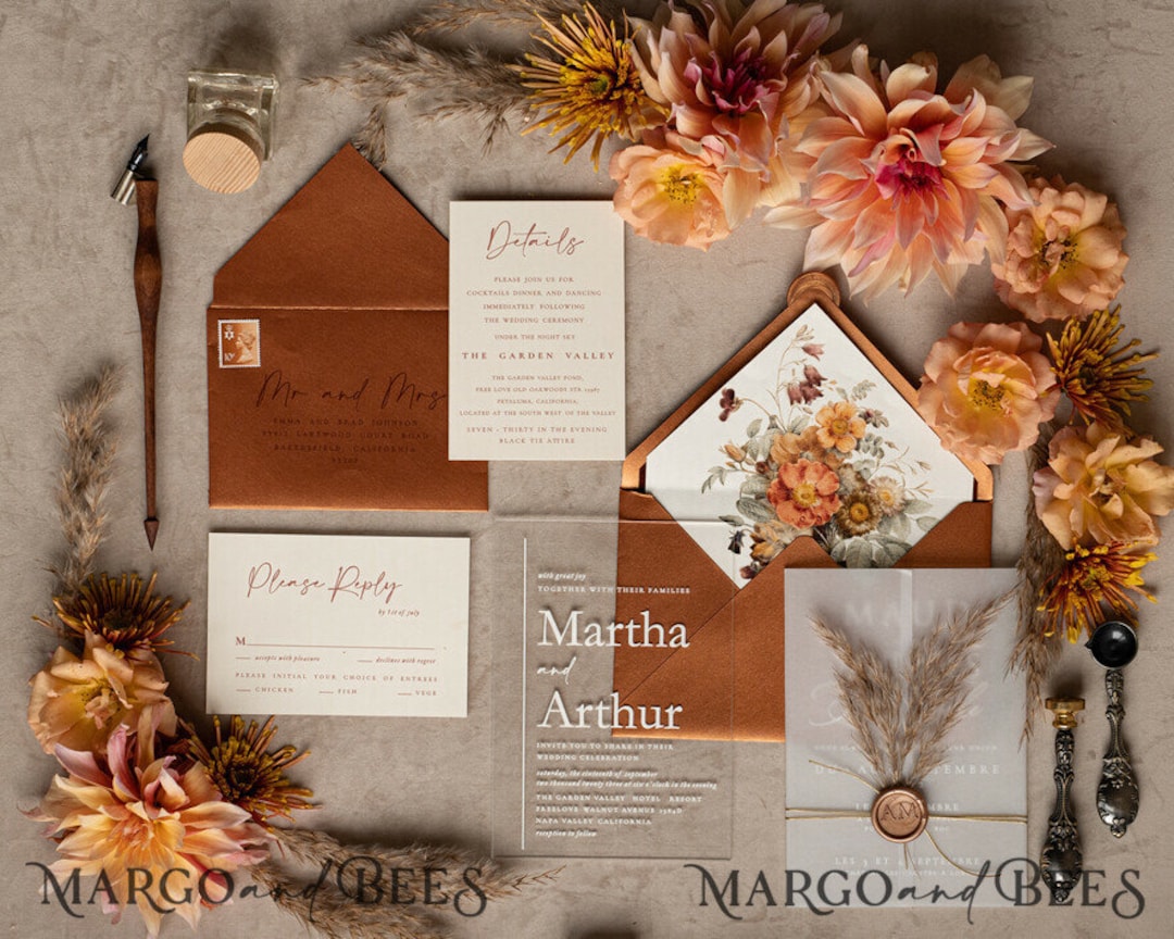 Terracotta Fall Wedding Invitations Wedding Invitation Acrylic With ...