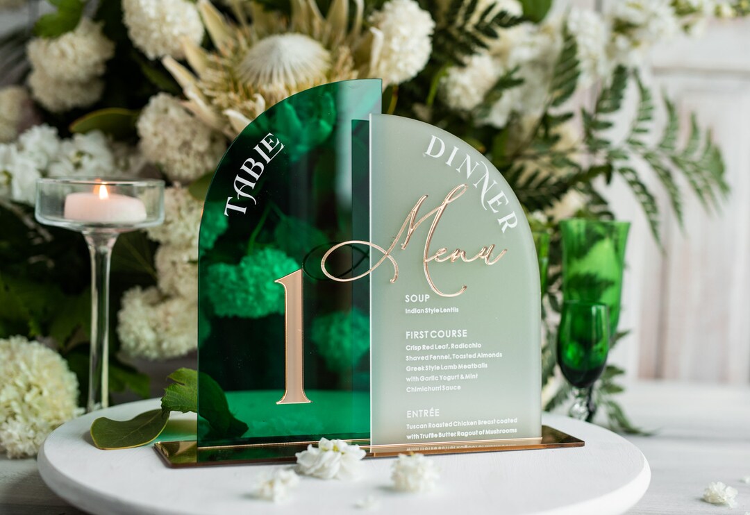 Acrylic Arch Table Number and Menu Combo, Green and Frozen Acrylic Gold ...