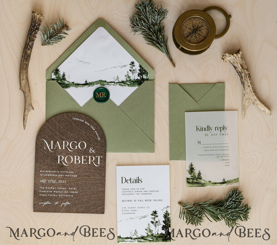 Forest Wood Wedding Invitation Suite, Modern Wedding Invites, Natural ...