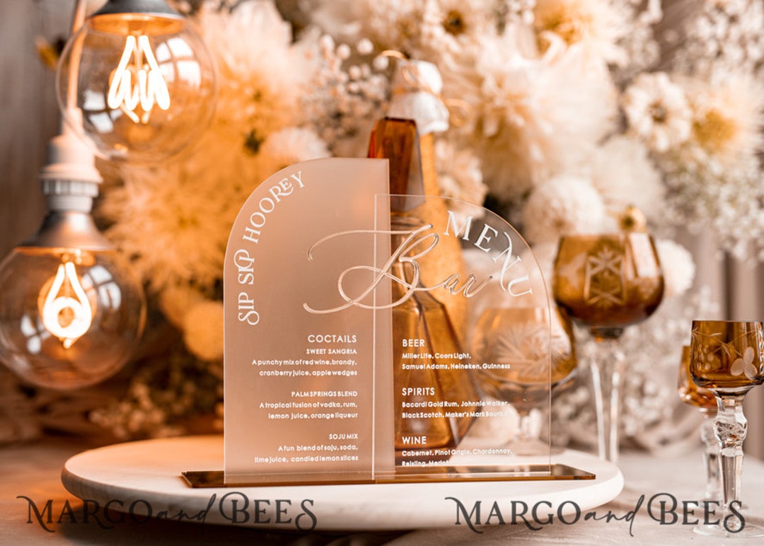 Acrylic Arch Bar Menu, Clear Frozen Acrylic & Gold Bar Sign, Gold Plexi ...