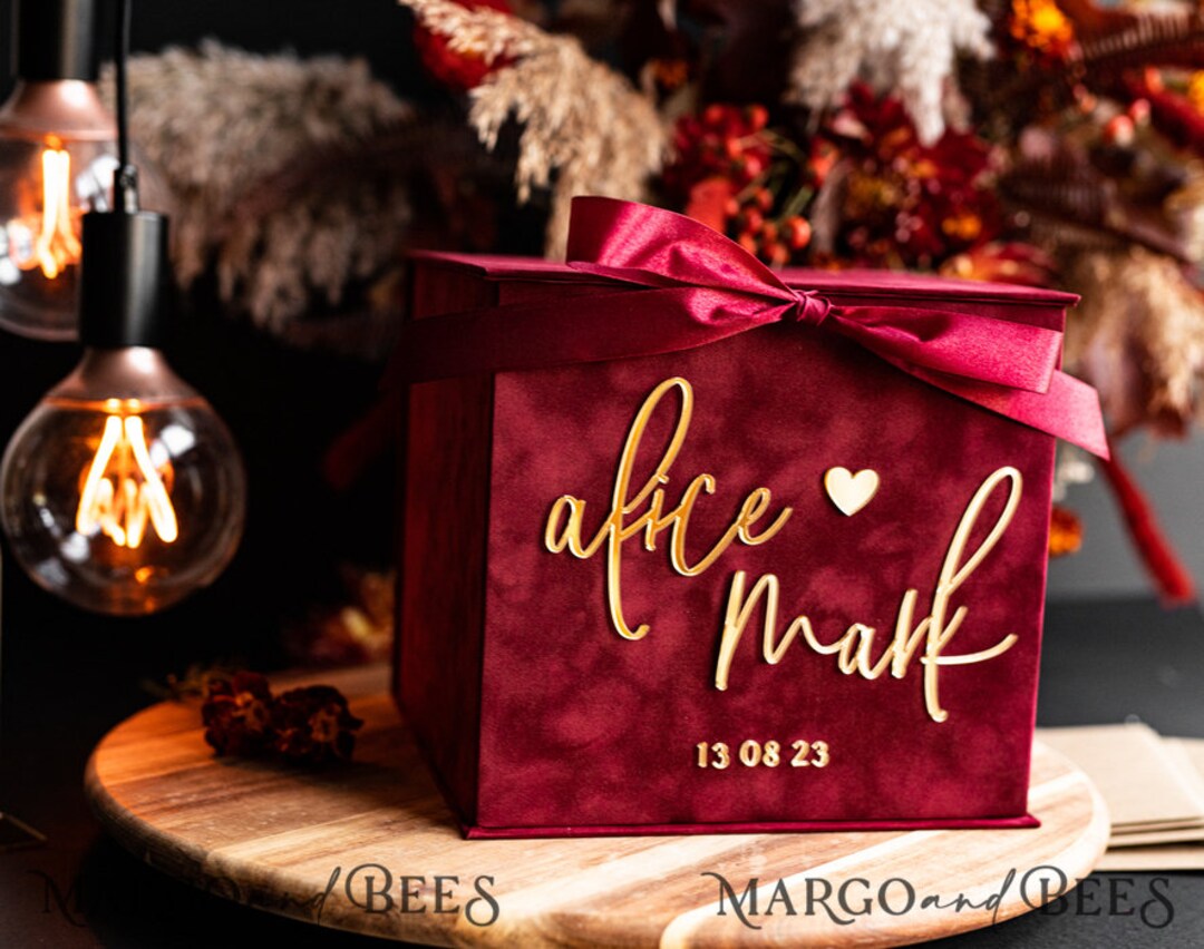 Burgundy Card Box, Maroon Wedding Card Box With Lid, Marsala Wedding ...