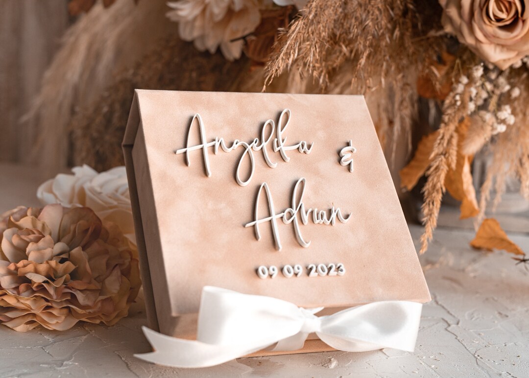 Beige & White Velvet Wedding Ring Box, Nude Ring Box for Wedding ...