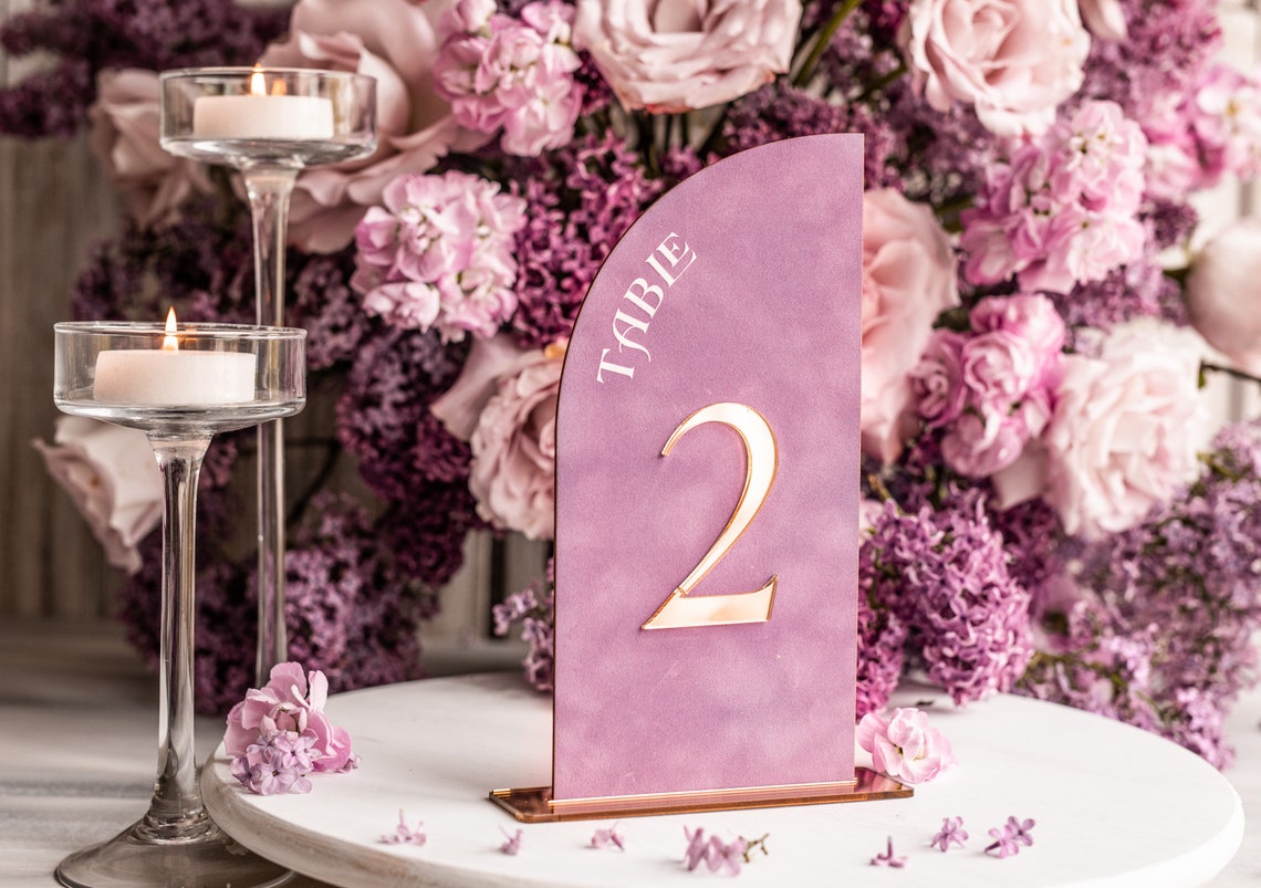 Mauve Velvet Table Number, Acrylic Arch or Half Arch Table Sign, Mauve ...