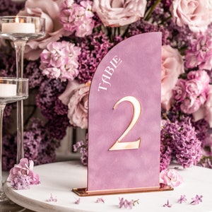 Mauve Velvet Table Number, Acrylic Arch or Half Arch Table Sign, Mauve ...