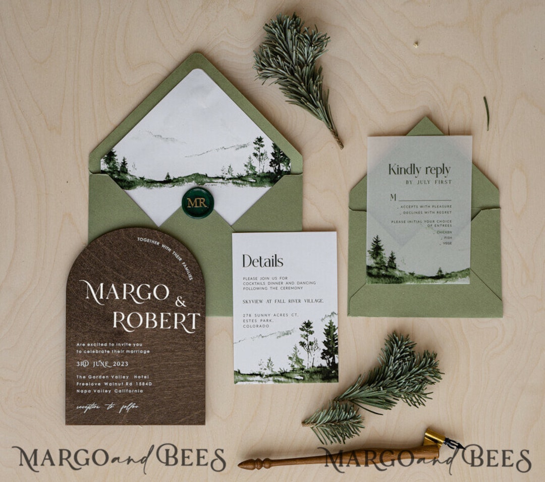 Forest Wood Wedding Invitation Suite, Modern Wedding Invites, Natural ...