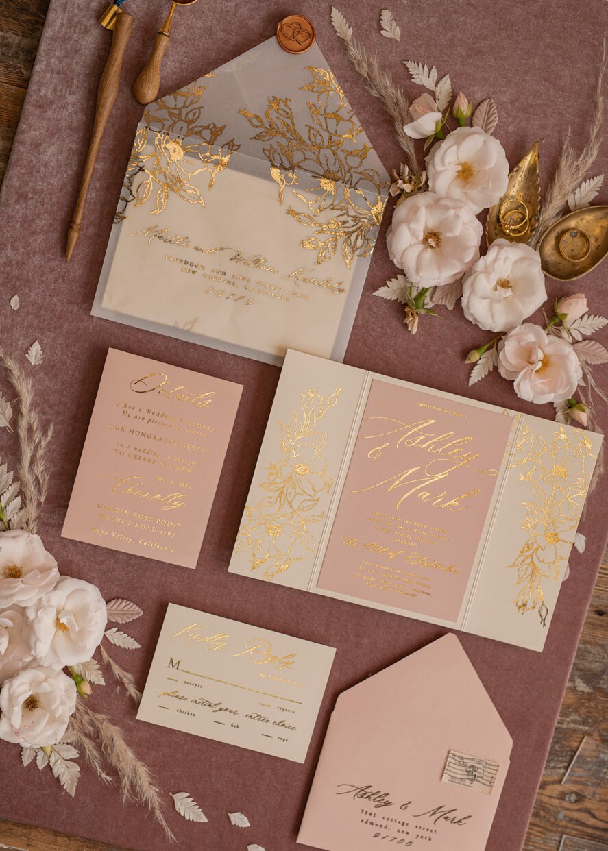 Bespoke Pink and Gold Foil Wedding Invitation Cards Glamour - Etsy