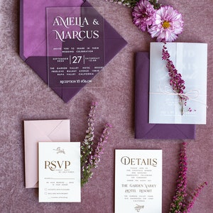 Heather Acrylic Wedding Invitations Set, Boho Plum Fall Wedding ...