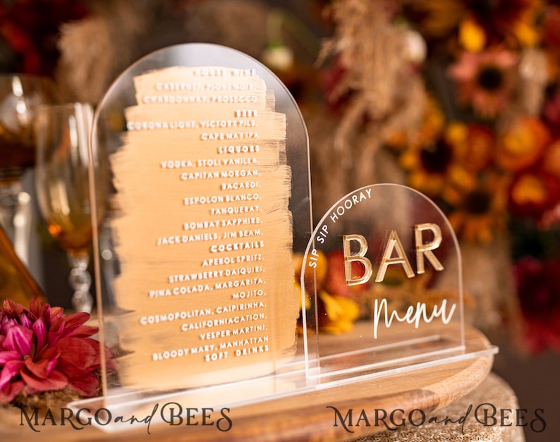 Modern Acrylic Gold Bar Menu Sign, Arch Plexi Table Bar Menu, Luxury ...