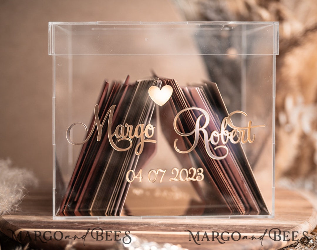 Personalized Wedding Card Box, Acrylic Gold Gift Card Box, Wedding ...