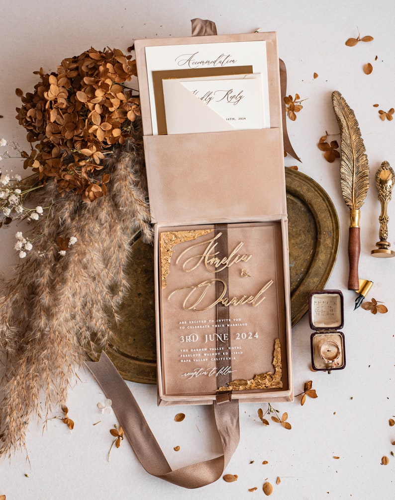 Beige Velvet Wedding Invitation Box Glamour Beige Velvet - Etsy