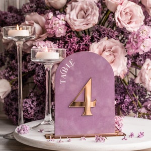 Mauve Velvet Table Number, Acrylic Arch or Half Arch Table Sign, Mauve ...