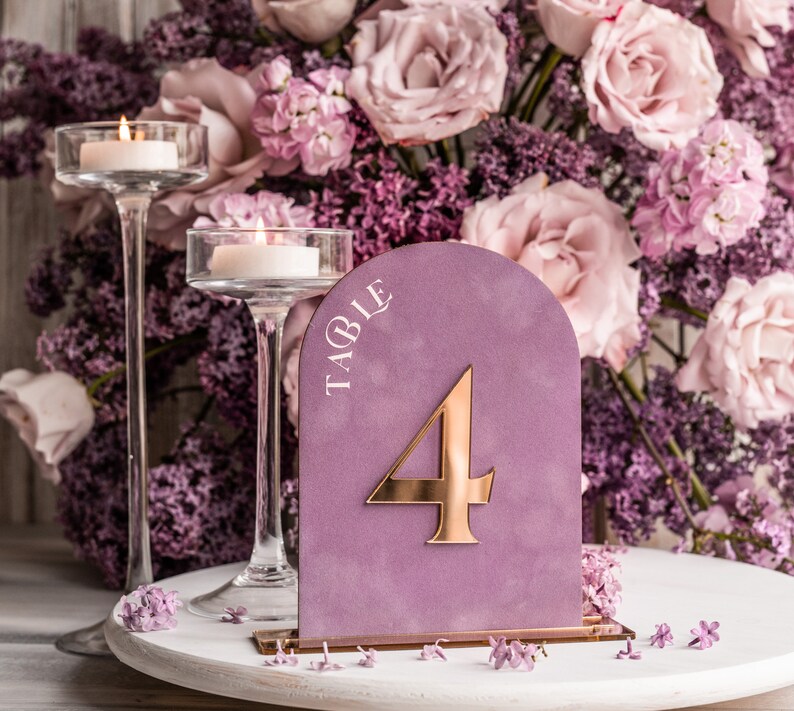 Mauve Velvet Table Number, Acrylic Arch or Half Arch Table Sign, Mauve ...