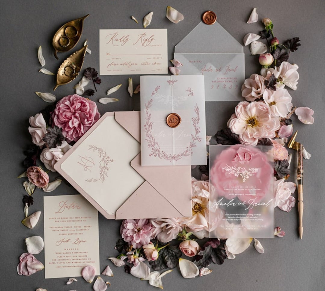 Elegant Romantic Blush Pink Wedding Invitations With Personalized ...