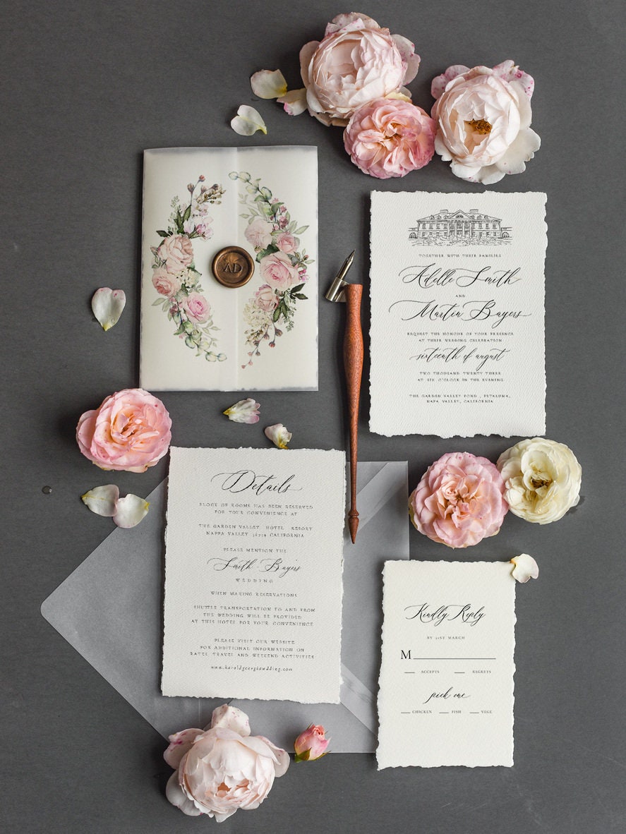 Romantic Floral Wedding Invitations Elegant Wedding - Etsy