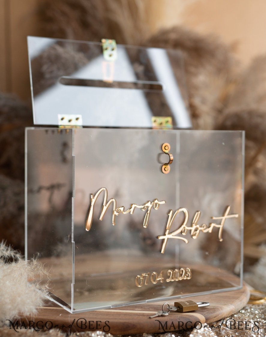 Modern Custom Wedding Card Box With Lock Acrylic Gold Gift - Etsy
