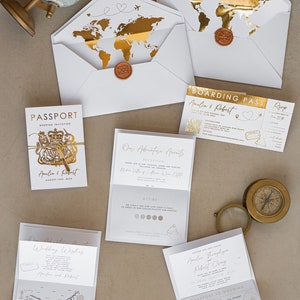 White and Gold Passport Wedding Invitation, Destination Wedding ...