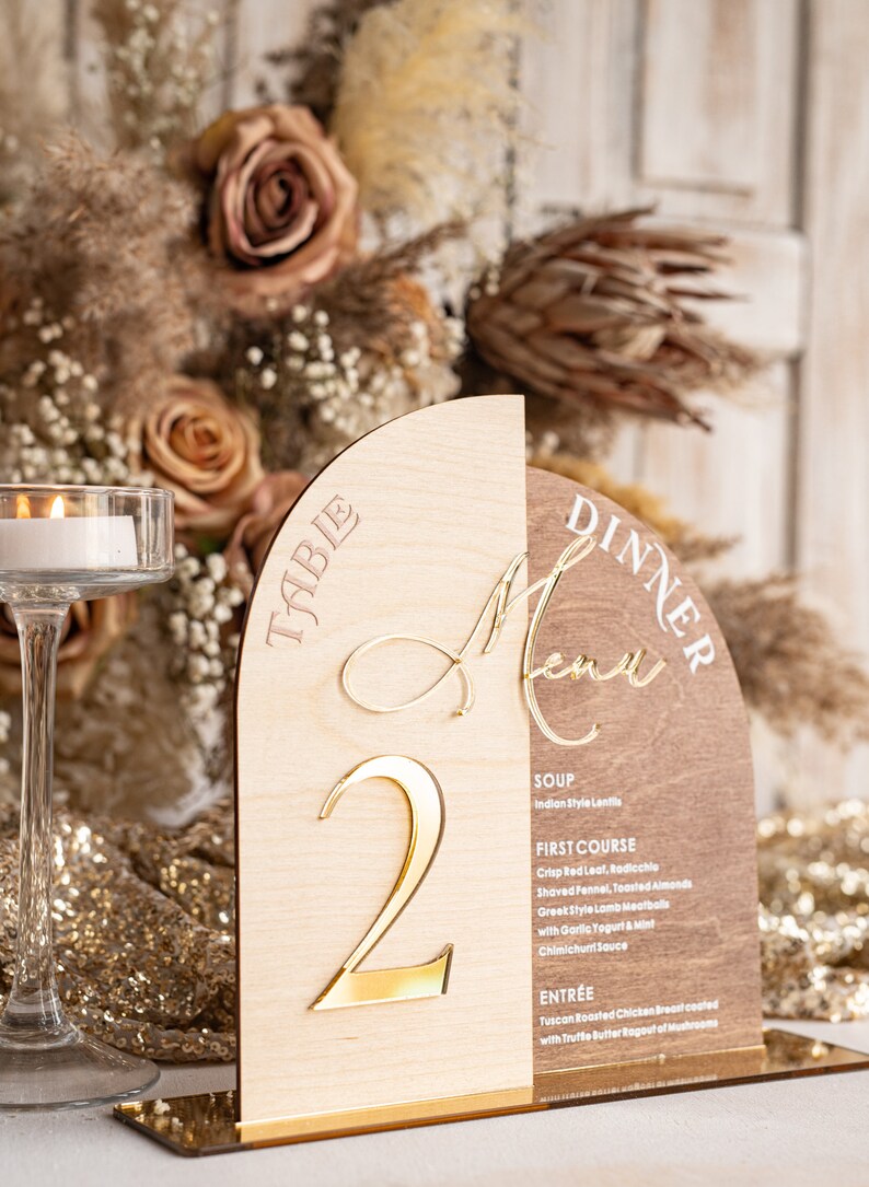 Rustic Wooden Arch Table Number and Dinner Menu Combo Wood & - Etsy