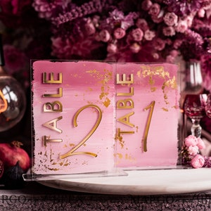 Pale Pink Ombre Mauve Acrylic Table Numbers, Dusty Rose Acrylic & Gold ...