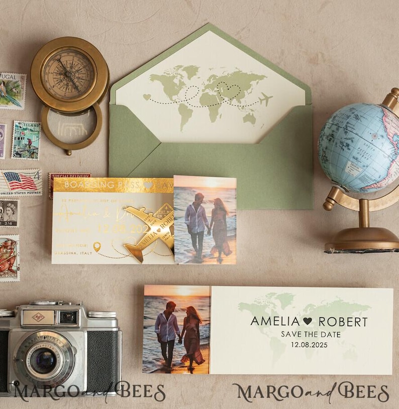 Travel Abroad Wedding Save the Dates Boarding Pass Photo Save Our Date ...