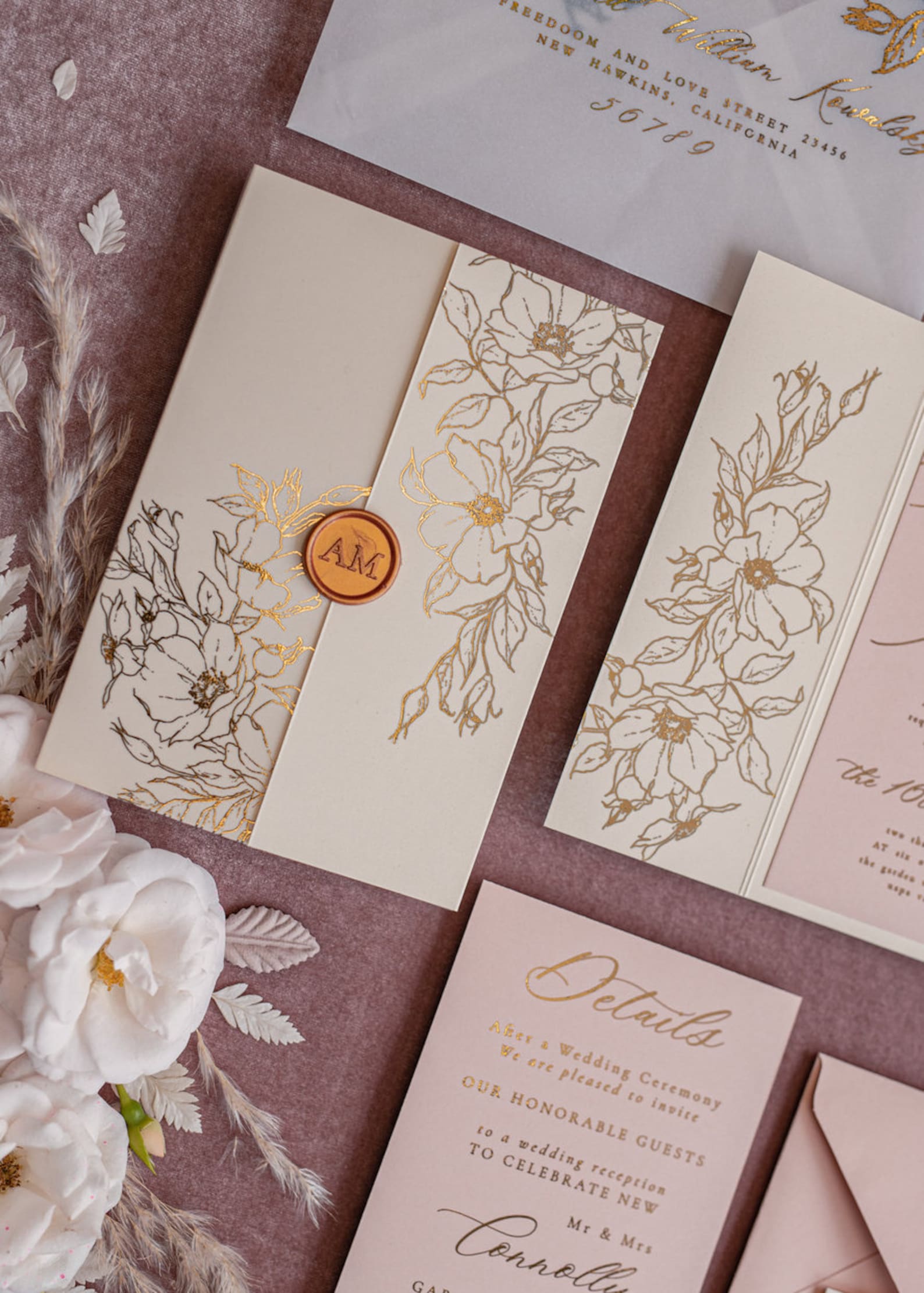 Elegant Gold Foil Wedding Invitation Suite Pink Wedding - Etsy