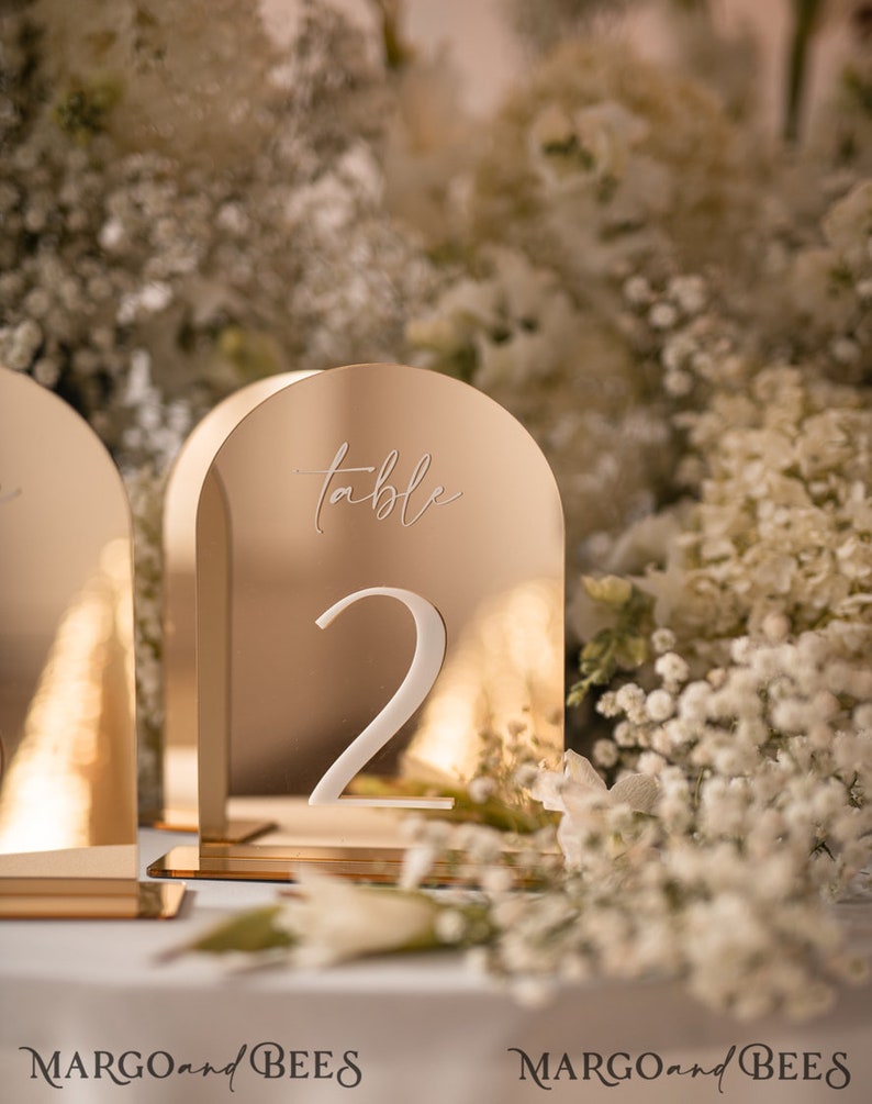 Arch Acrylic Table Numbers Gold Acrylic Sign, Golden Plexi Table ...