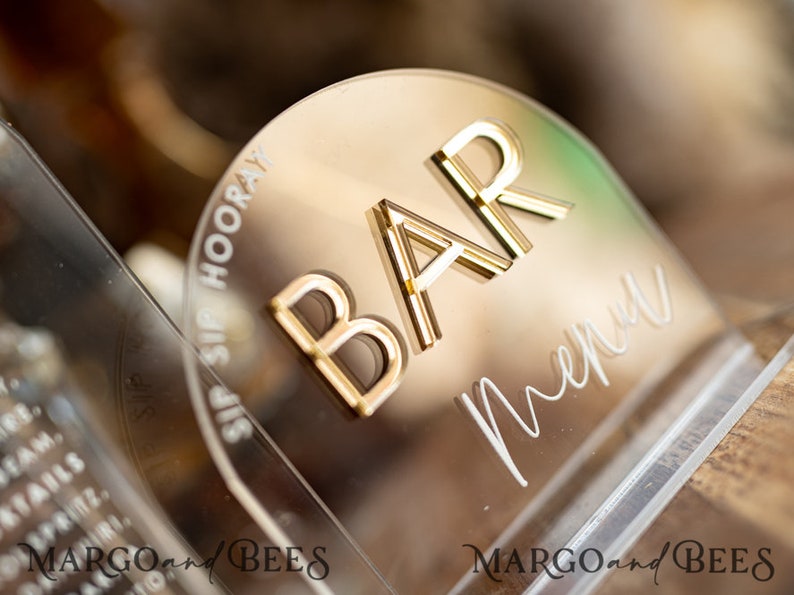 Modern Acrylic Gold Bar Menu Sign, Arch Plexi Table Bar Menu, Luxury ...