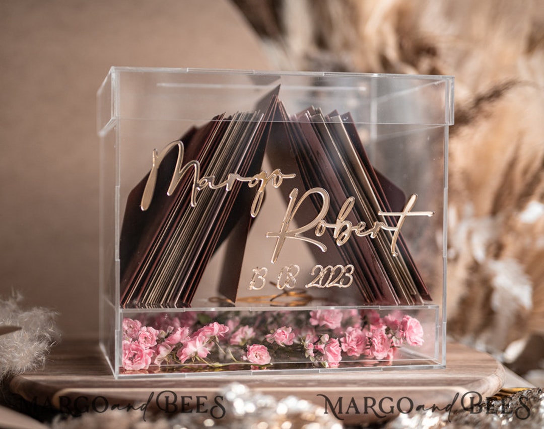 Clear Modern Card Box With Shelf for Flowers, Personalized Acrylic ...