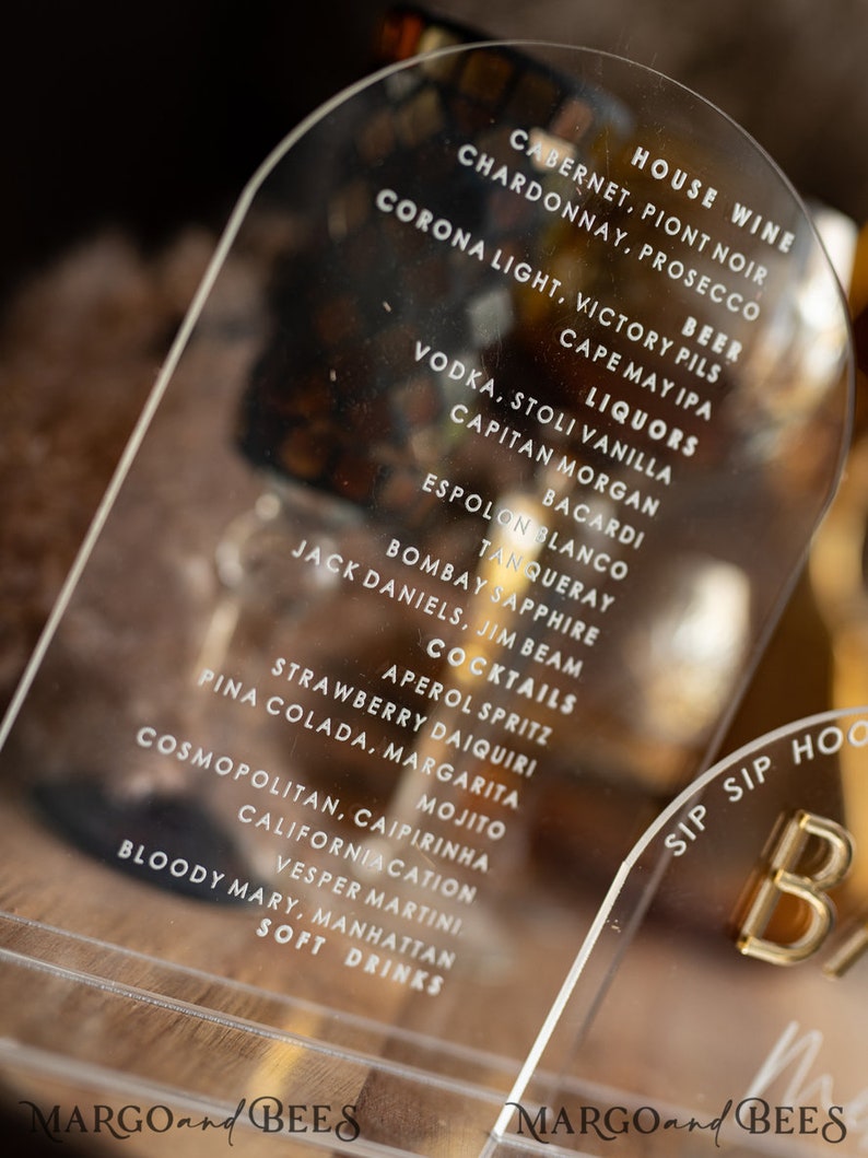 Modern Acrylic Gold Bar Menu Sign, Arch Plexi Table Bar Menu, Luxury ...
