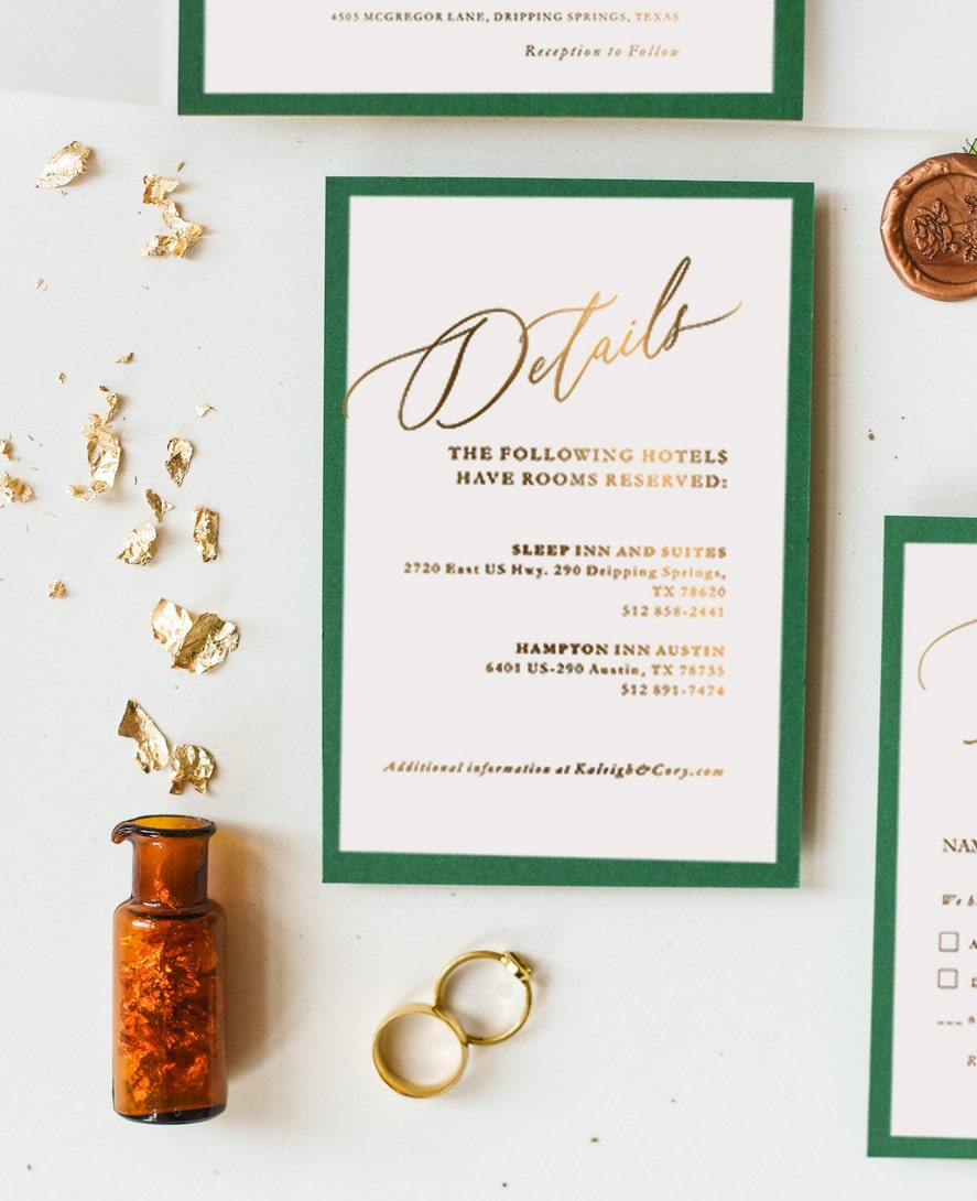 Luxury Green Gold Wedding Invitations Gold Foil Calligrapy | Etsy