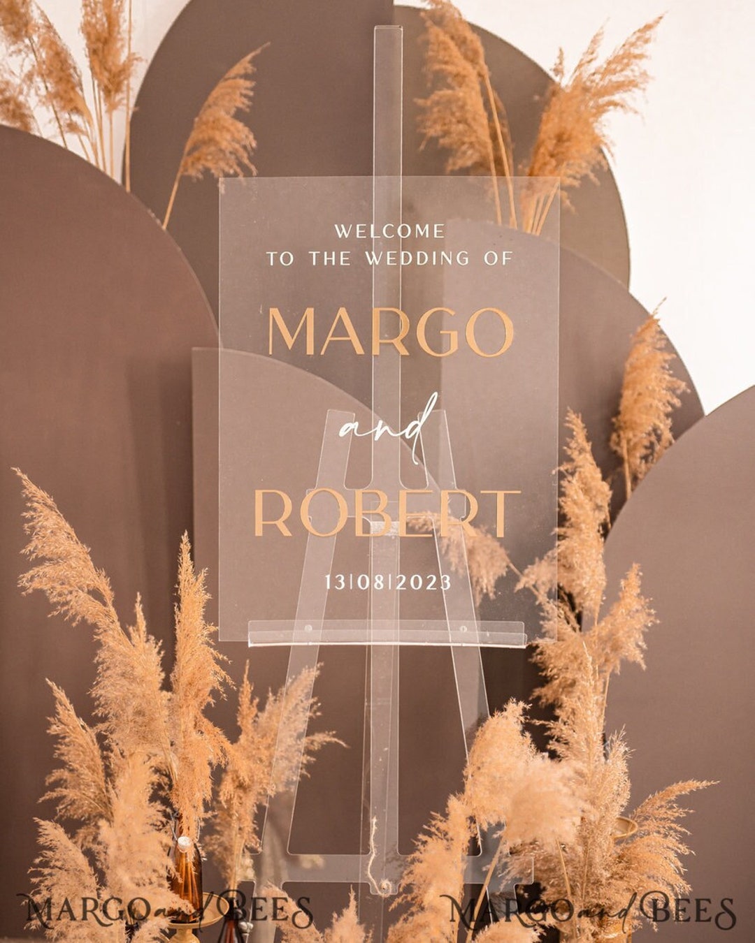 Clear & Gold Modern Wedding Welcome Sign 3d Transparent Welcome Signage ...