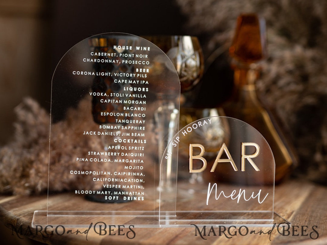 Modern Acrylic Gold Bar Menu Sign, Arch Plexi Table Bar Menu, Luxury ...