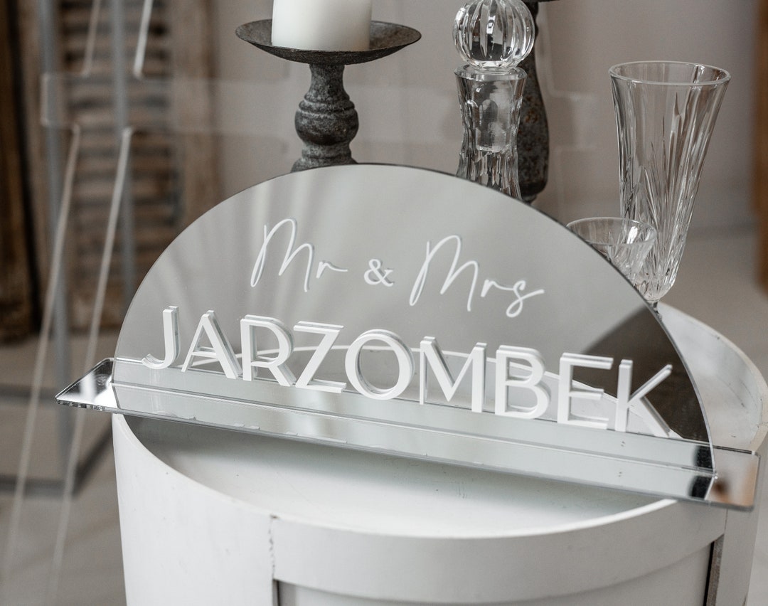 Silver Acrylic Top Table Mr & Mrs Signs With Stand, Silver Mirror Gold ...