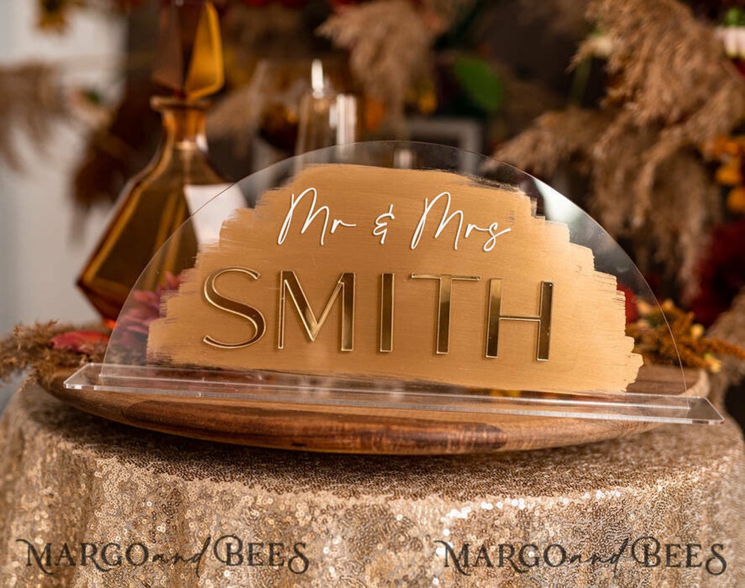 Acrylic Arch Top Table Sign, Gold Mirror Acrylic Sign, Golden Plexi Top ...