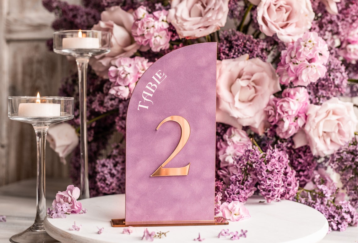 Mauve Velvet Table Number, Acrylic Arch or Half Arch Table Sign, Mauve ...