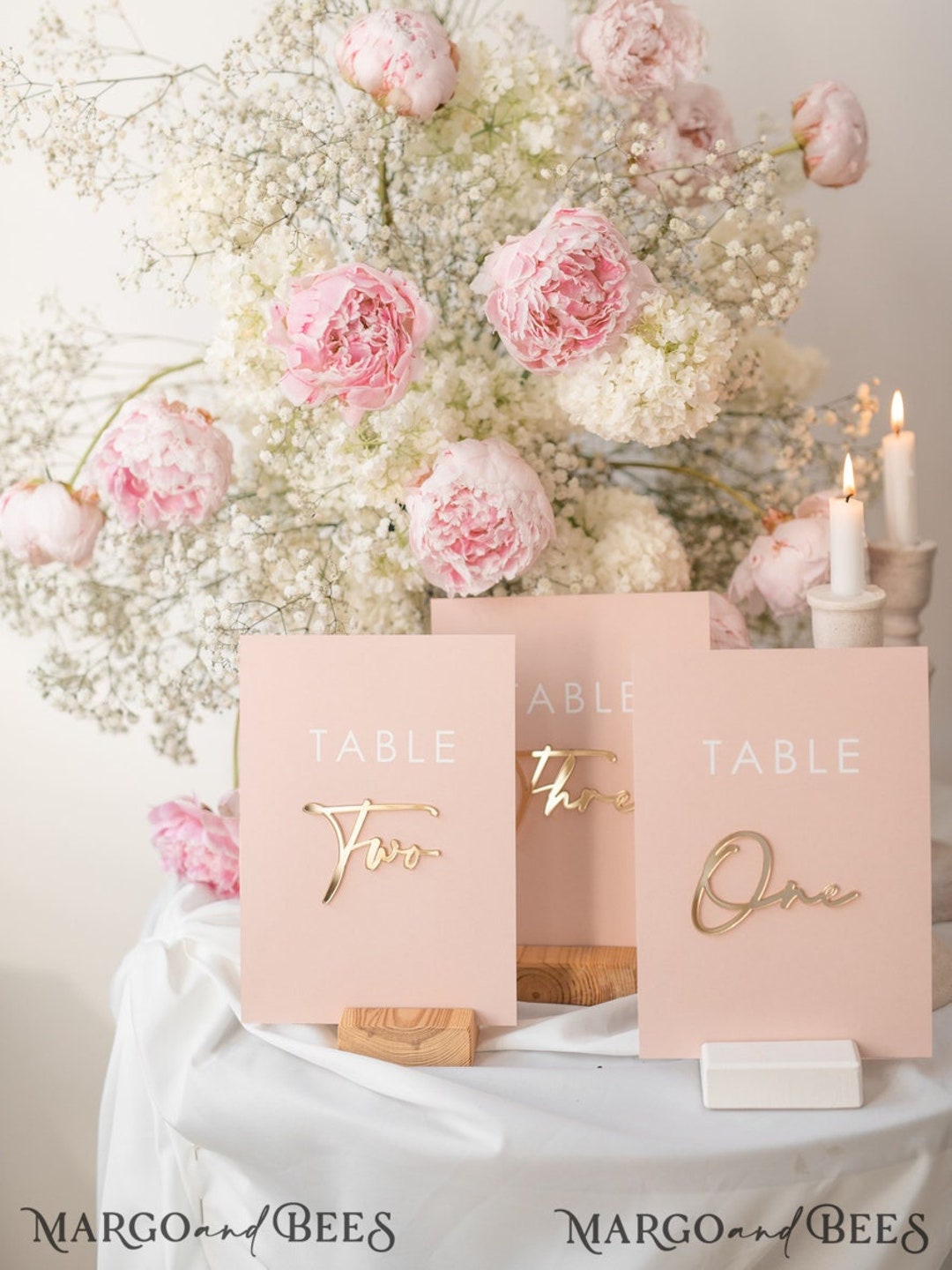Golden Acrylic Table Numbers, Blush Pink and Gold Table Sign, Golden ...