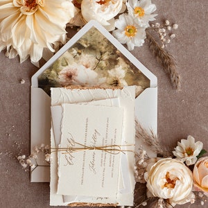 Embossed Ivory Gold Wedding Invitation, Floral Wedding Invitation ...