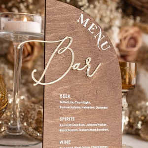 Rustic Wooden Arch Bar Menu, Wood & Gold Acryl Drink Bar Menu Sign With ...