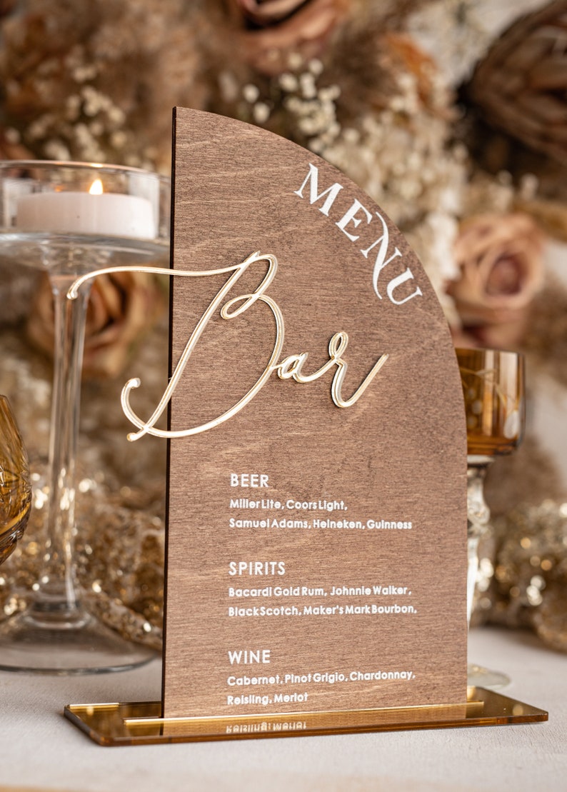 Rustic Wooden Arch Bar Menu Wood & Gold Acryl Drink Bar Menu - Etsy
