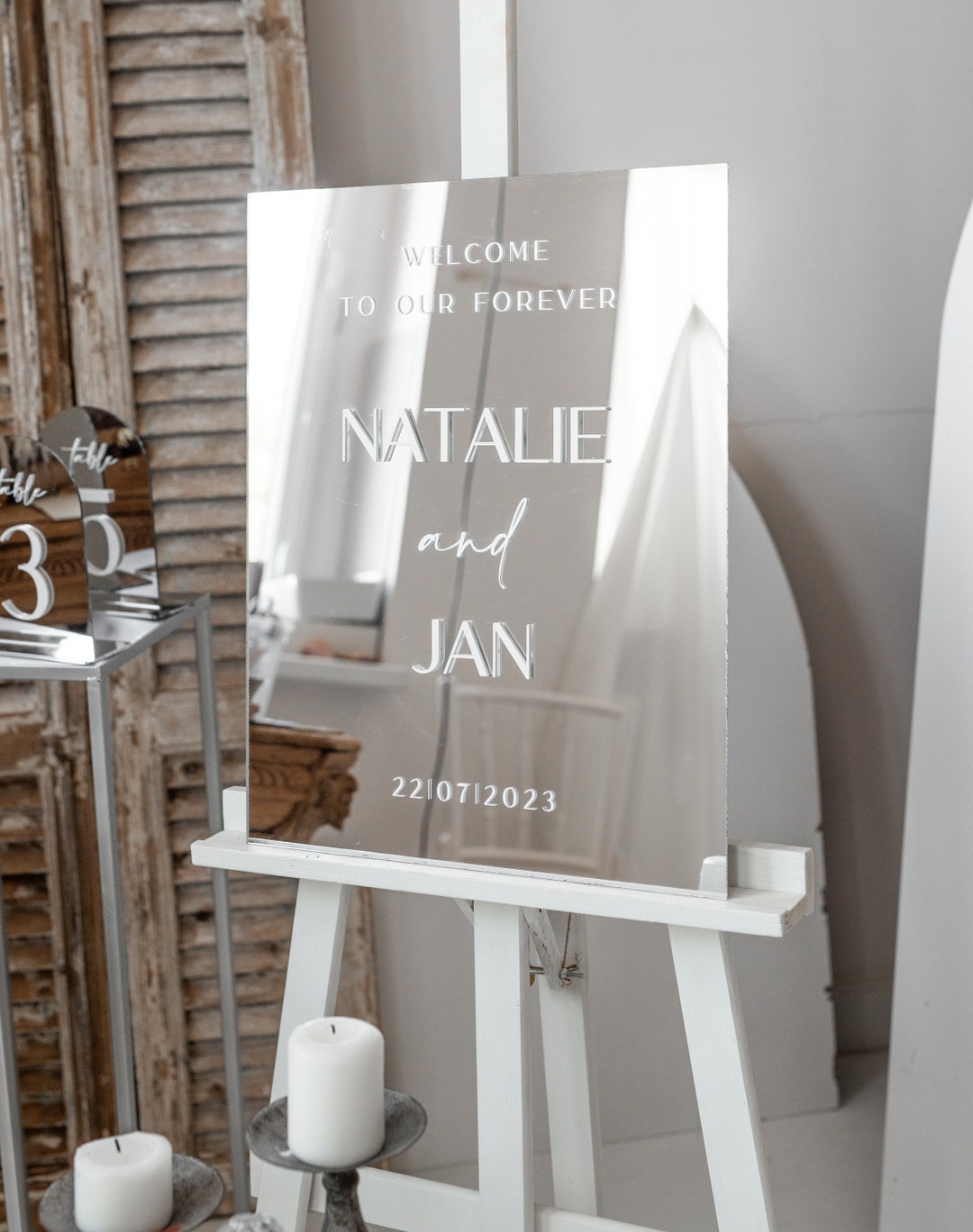 Luxury Silver Mirror Wedding Welcome Sign, Silver Wedding Decor ...