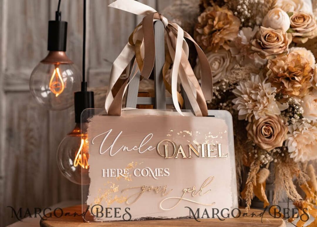 Personalised Arch Acrylic Wedding Page Boy Sign, Ombre Beige Gold ...