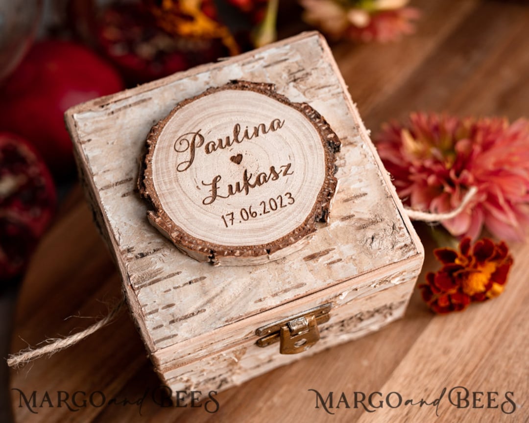 Rustic Custom Wooden Wedding Ring Box, Wooden Engraved Box for Rings or ...
