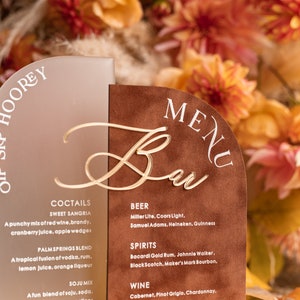 Acrylic Arch Bar Menu Combo, Frosted Plexi Glass Gold Terracotta Velvet ...