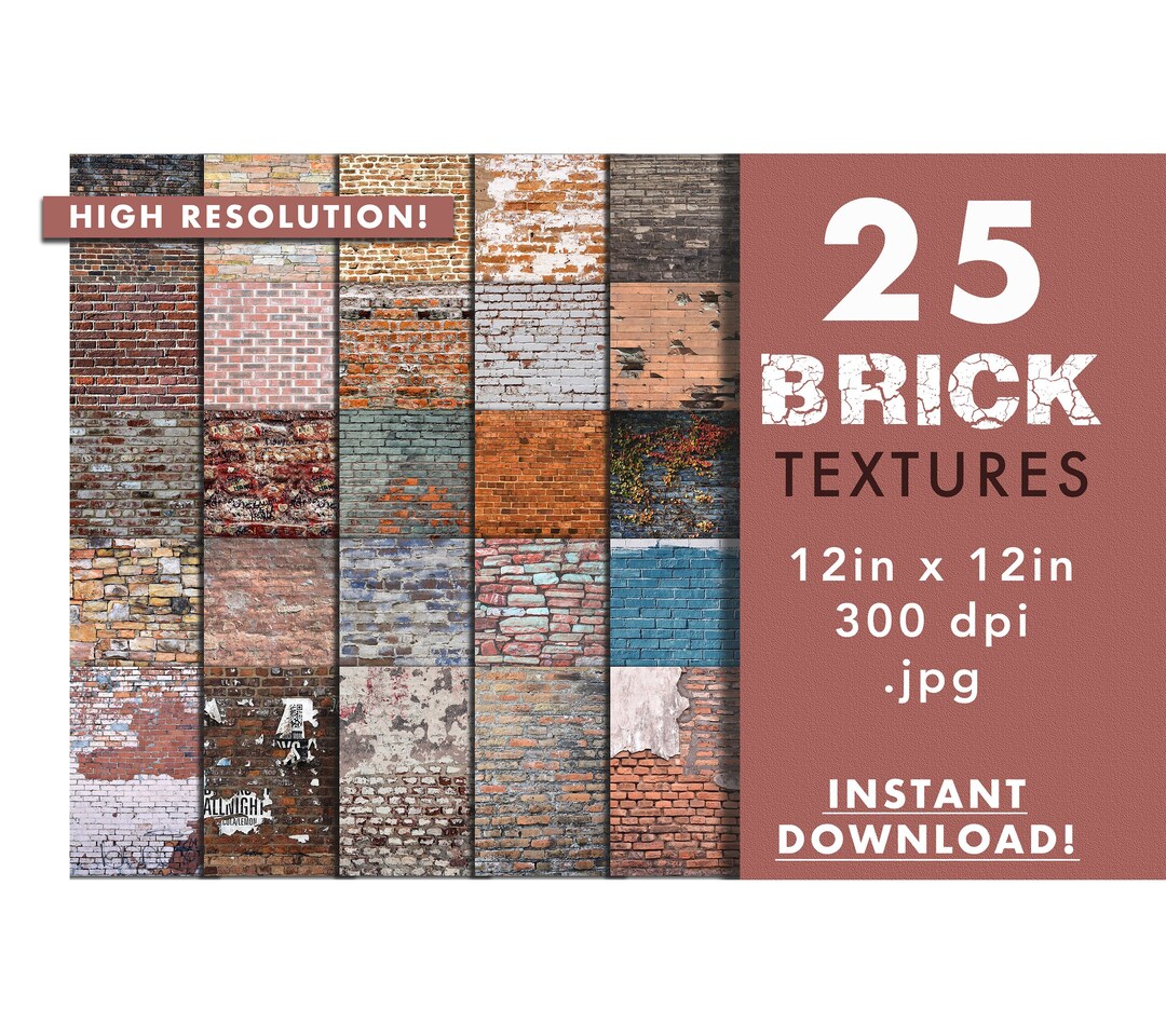 25 Pack Brick Texture Digital Images Printable Instant Download Grunge ...