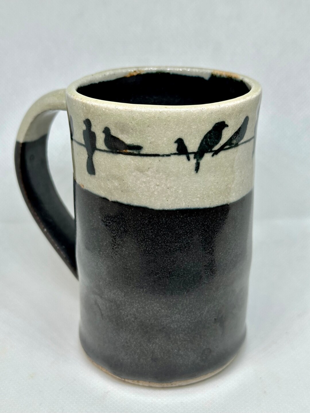 Handmade Ceramic "birds on a Wire" Mug – Black & White Glaze - Etsy
