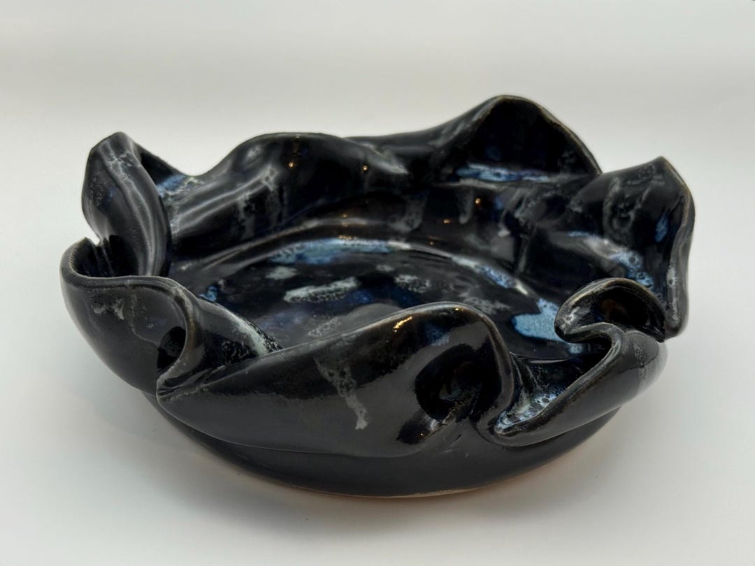 Midnight Ruffle Bowl – Handbuilt Stoneware in Deep Galaxy Glaze - Etsy